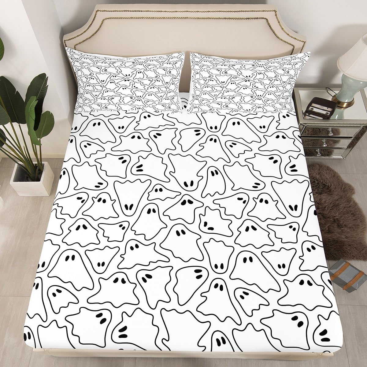Amazon.com: Cute Ghost Kids Bedding Set Twin Size,Cartoon Halloween ...