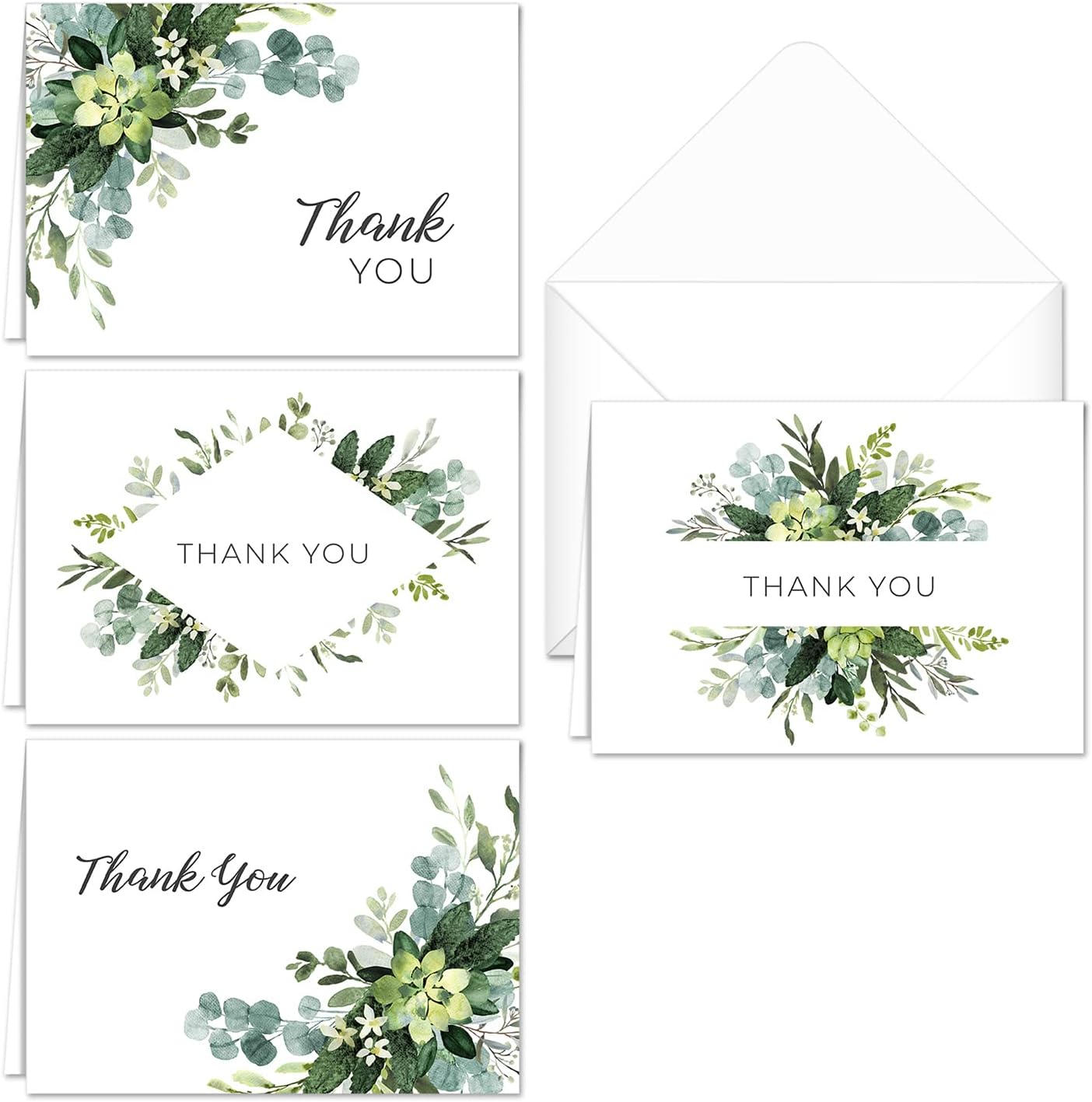 Lush Greenery Thank You Notes / 24 Cards With White Envelopes / 4 Green ...