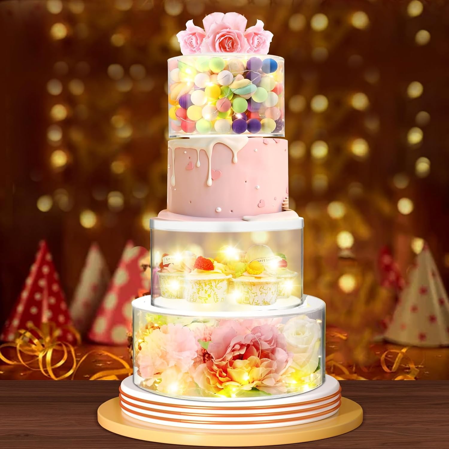 Amazon.com | 3PCS Clear Acrylic Cake Stand Fillable Cake Riser Cupcake ...