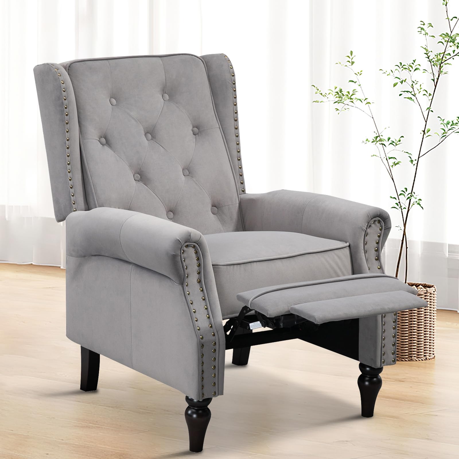 Amazon.com: Luteren Velvet Wingback Recliner Chair, Push Back Reclining ...