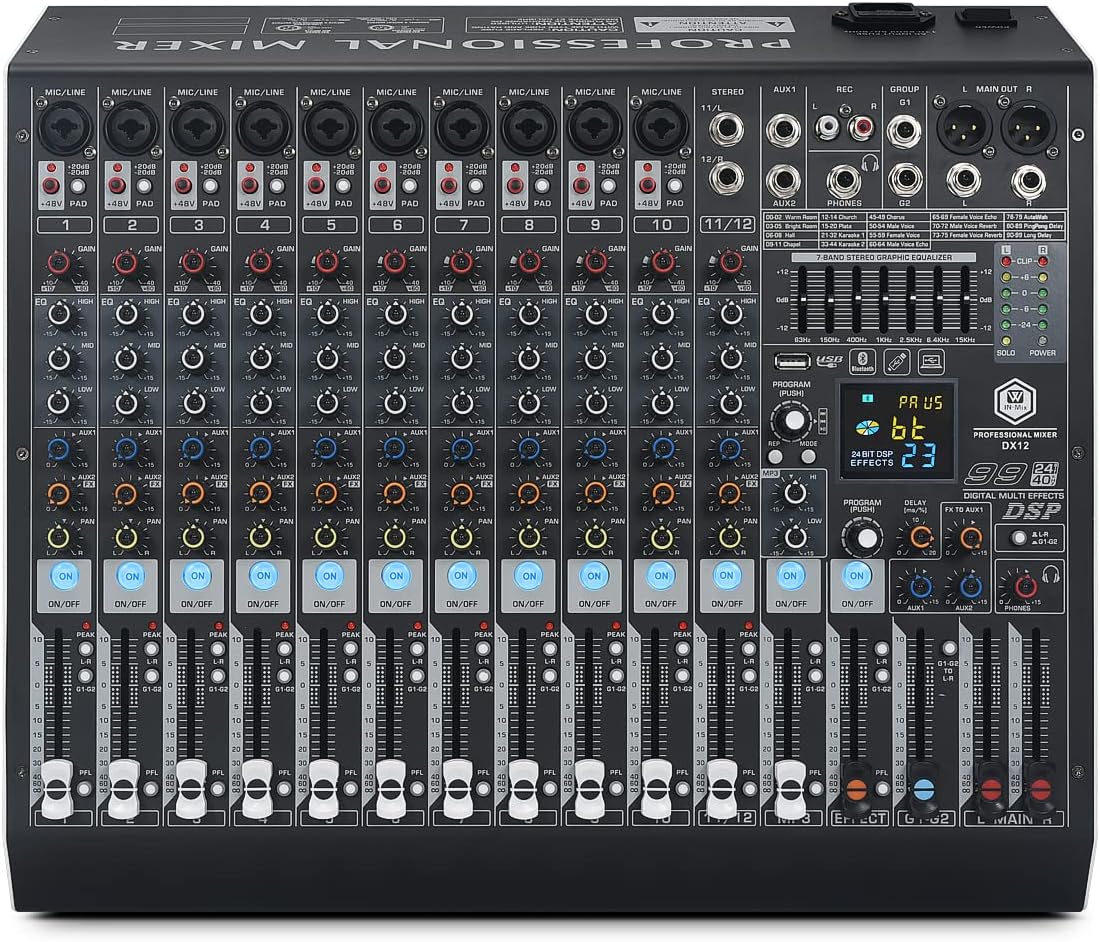 Amazon.com: W IN-MIX DX12 Professional DJ Audio Mixer 12 Channel with ...