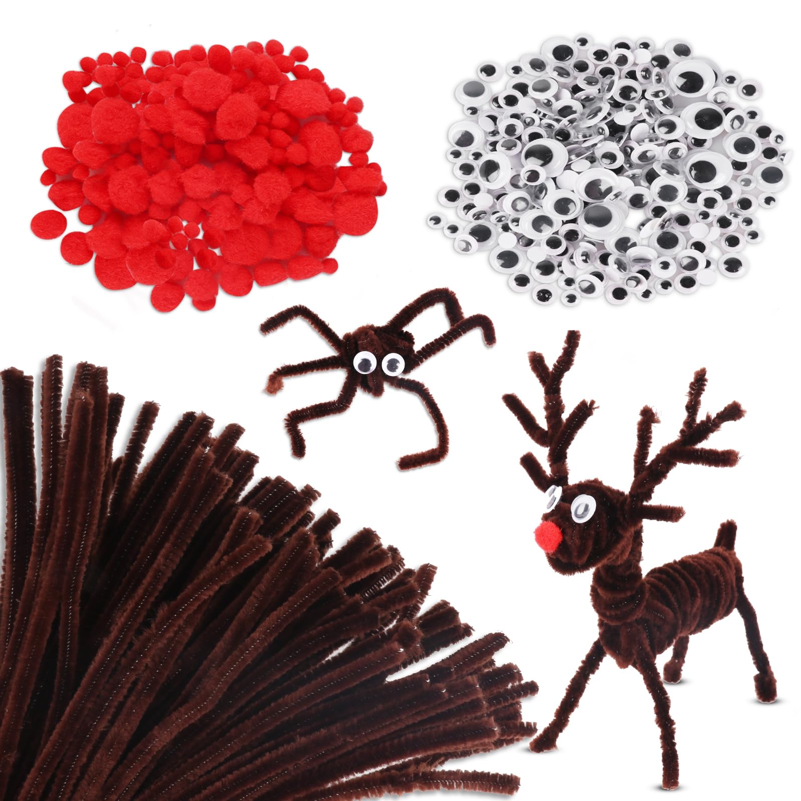 Fowecelt Brown Pipe Cleaners Reindeer - 700pcs Christmas Reindeer Craft ...