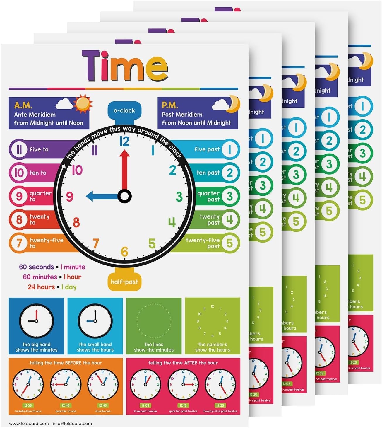 Amazon.com: FoldCard Time Educational Charts for Preschool to ...