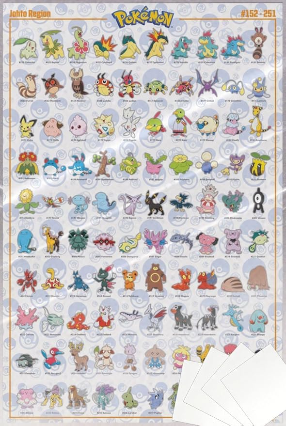 Amazon.com: Pokemon - TV Show Gaming Poster (100 Johto Region Pokemon ...