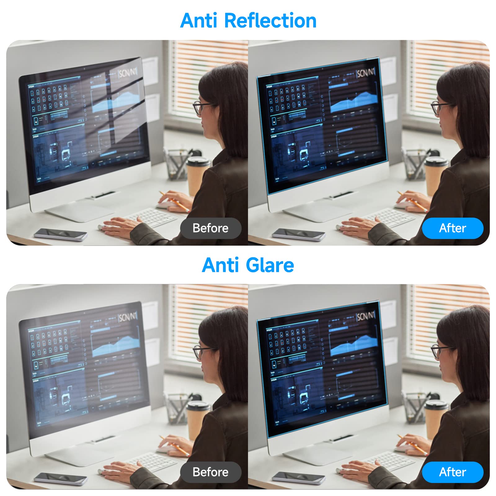 Blue Light Screen Protector for 24 Inch Monitor, Anti Glare Computer ...