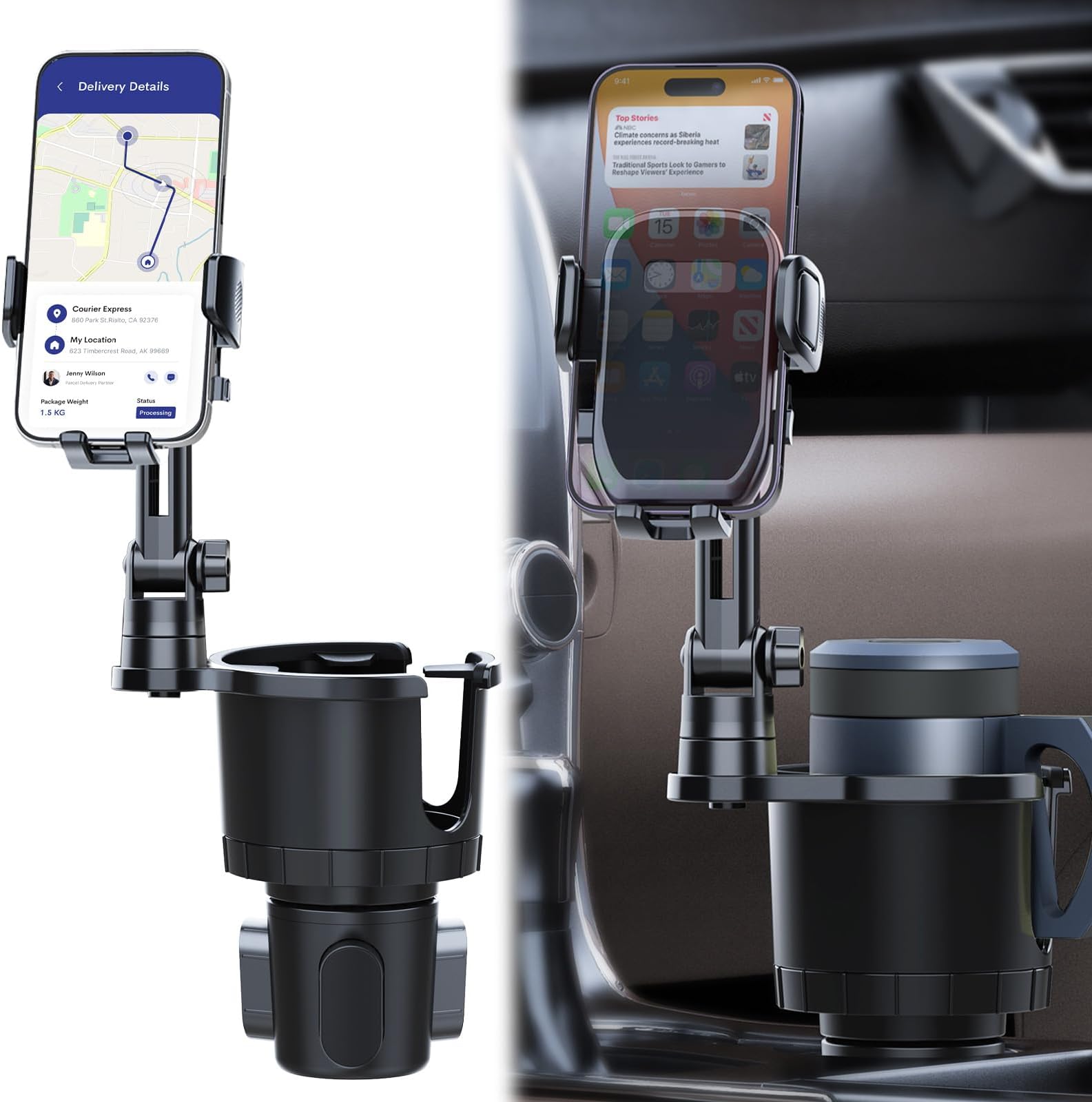 Amazon.com: 2 in 1 Car Cup Holder Expander Adjustable Base with Phone ...