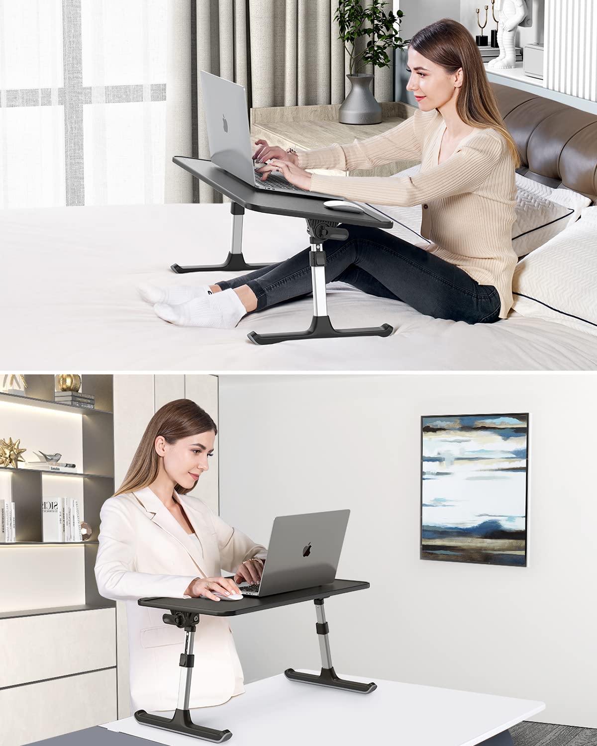SAIJI Leather Laptop Bed Tray Table, Adjustable Laptop Stand with ...