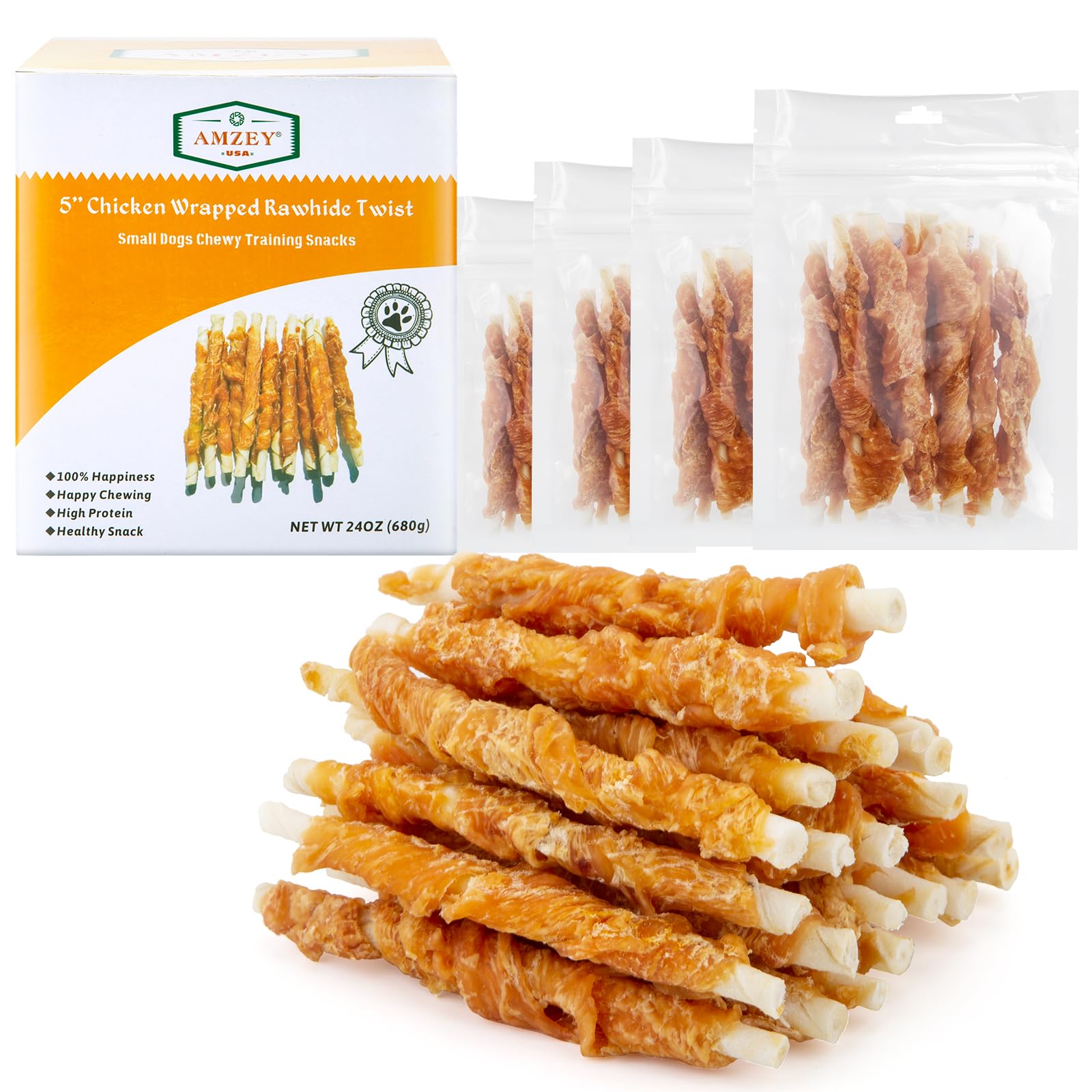 Amazon.com : Amzey Chicken Wrapped Rawhides Dogs Treats, Rawhide Twist ...