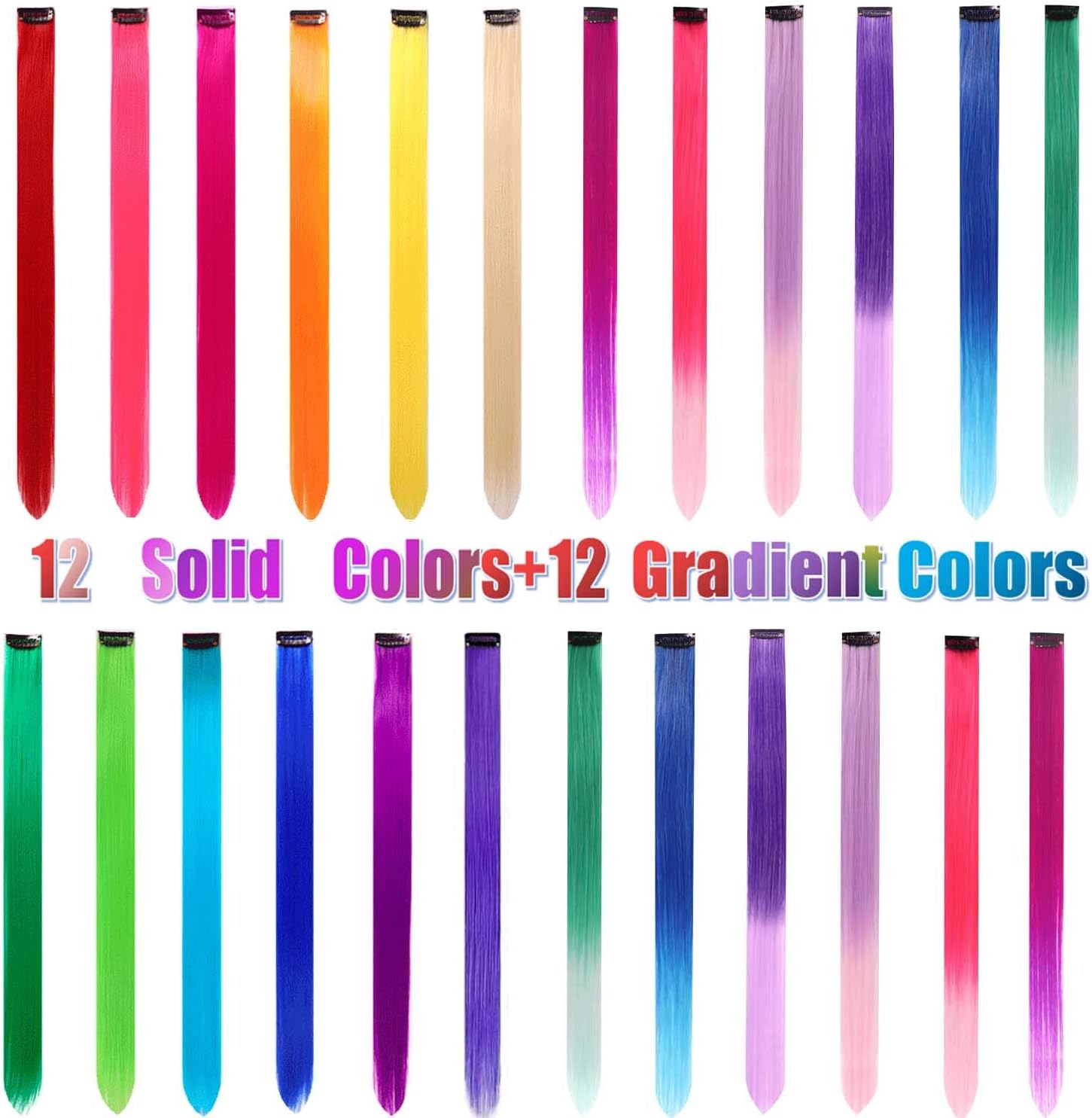24 Pcs Colored Hair Extensions Colorful Clip in Hair Extensions 22 inch ...