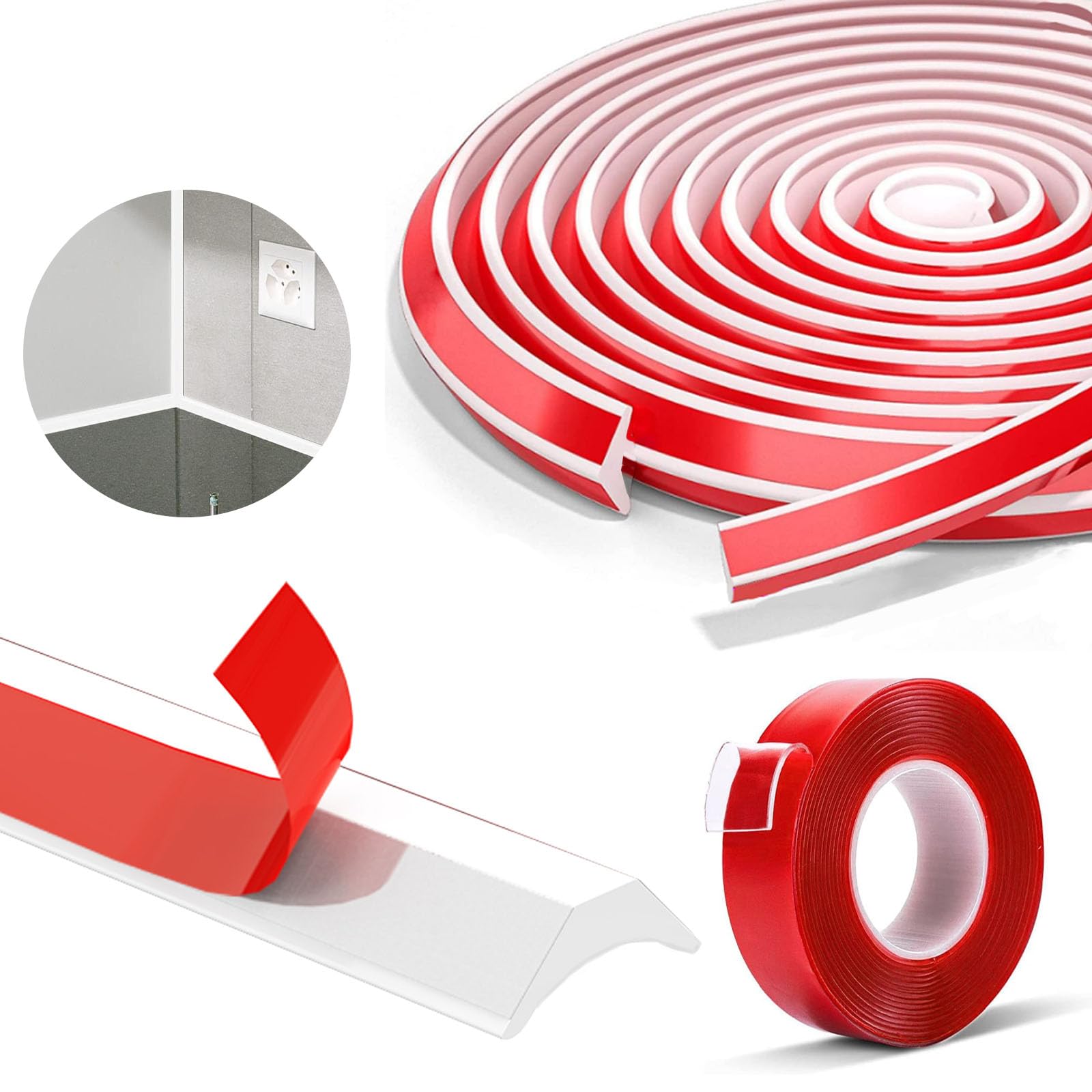 TUAKIMCE 6M PVC Quadrant Trim, Flexible Moulding Wall Corner Trim Self ...