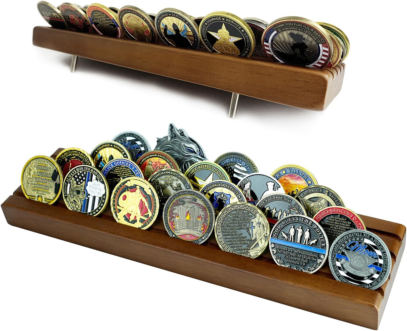 Amazon.com: DecoWoodo Challenge Coin Display Stand 4 Rows Wooden ...