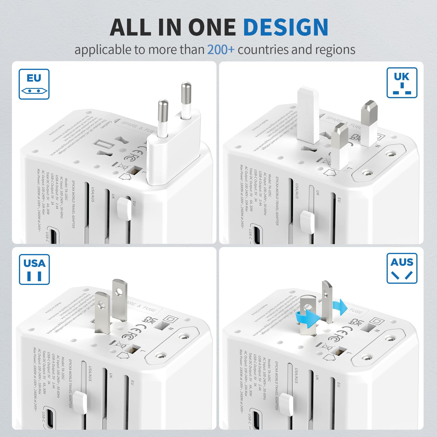 Snapklik.com : EPICKA Universal Travel Adapter, International Power ...