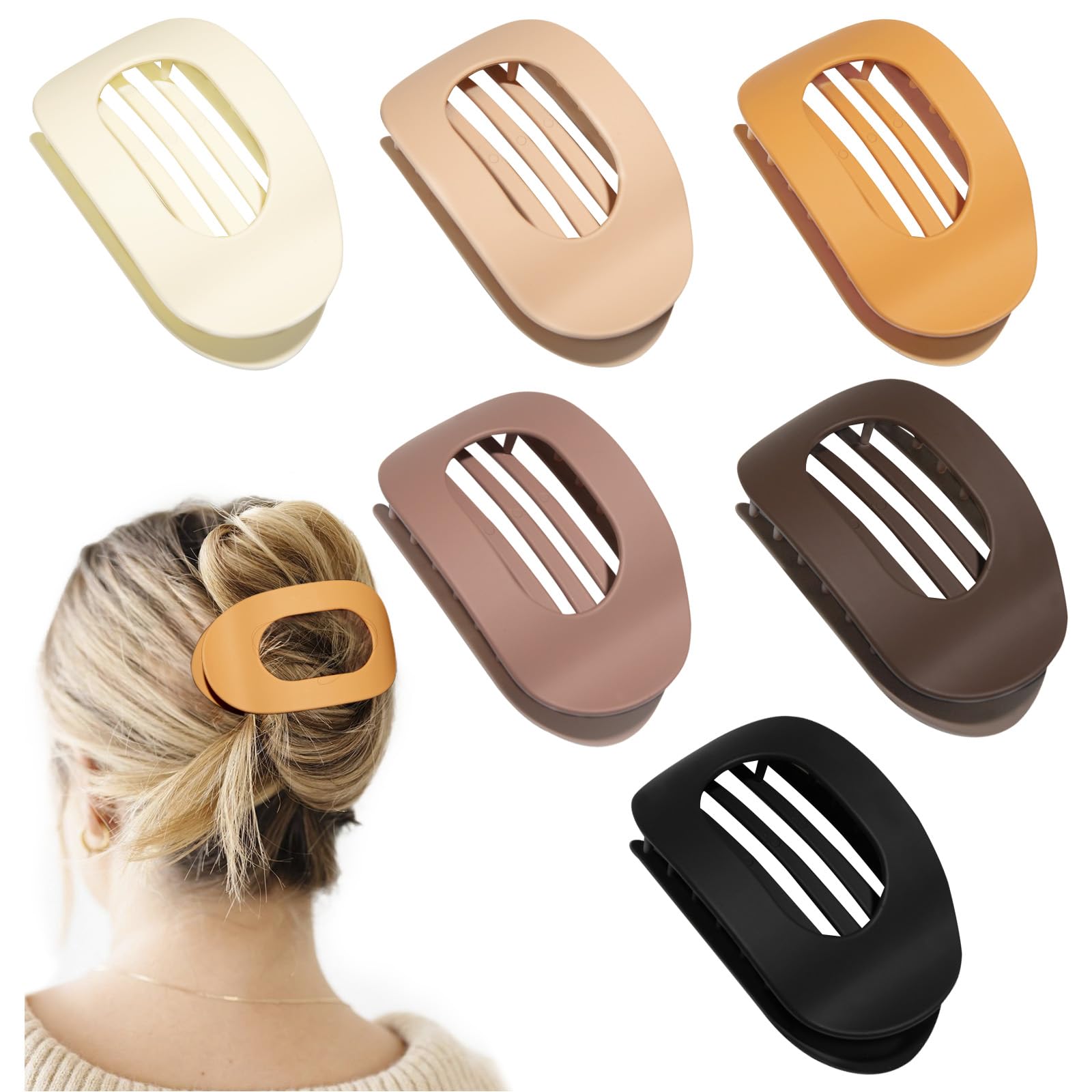 4" Large Round Flat Hair Clips for Women - Strong Hold Lay Down Claw ...