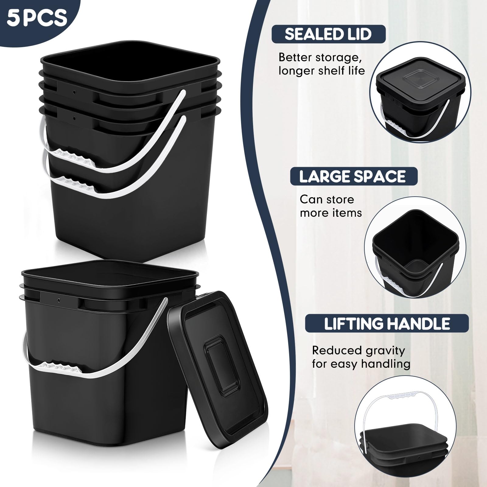 Snapklik.com : Mumufy 5 Pcs 3.5 Gallon Square Food Grade Bucket