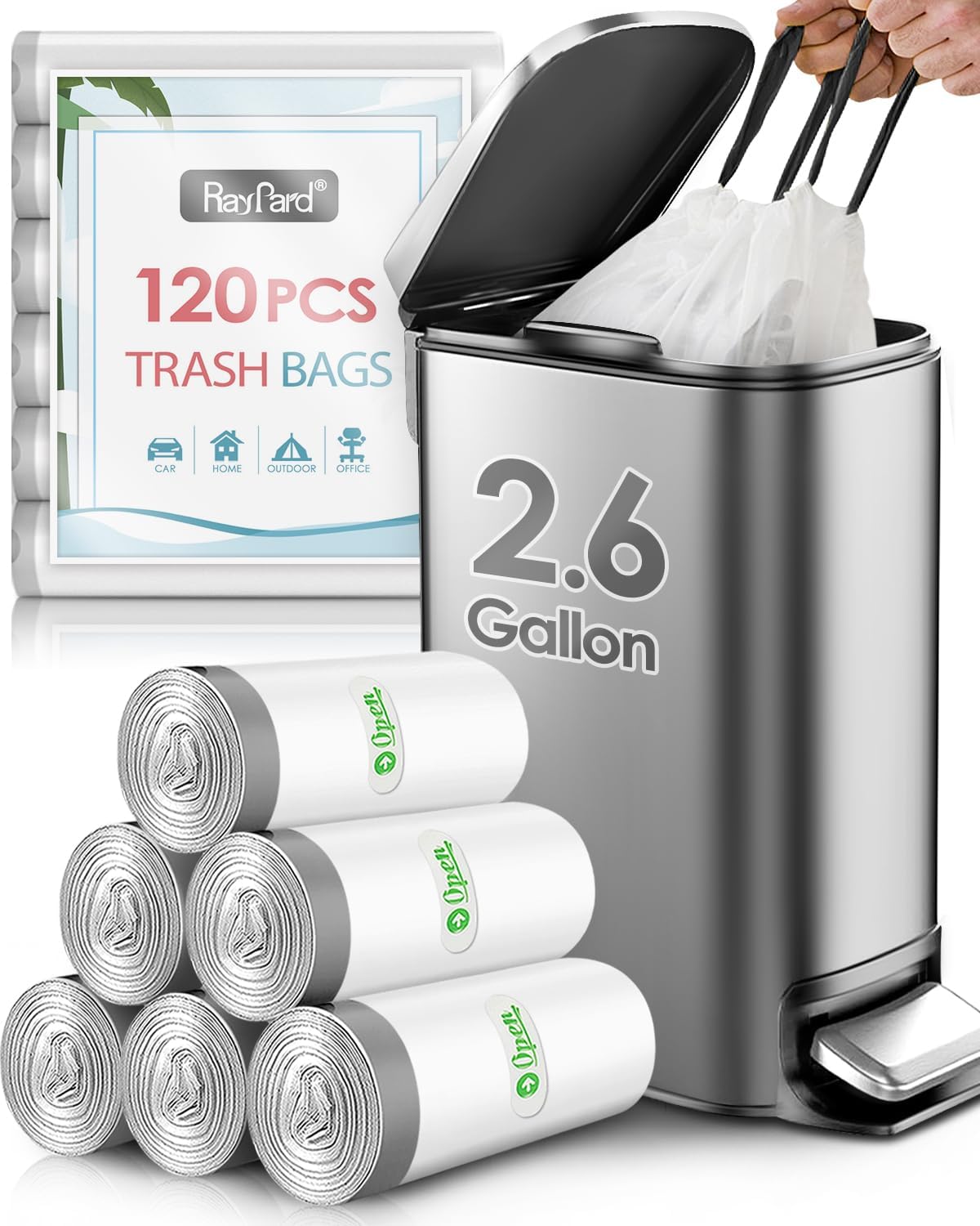 Amazon.com: 120 Counts 2.6 Gallon Small Drawstring Trash Bags Garbage ...