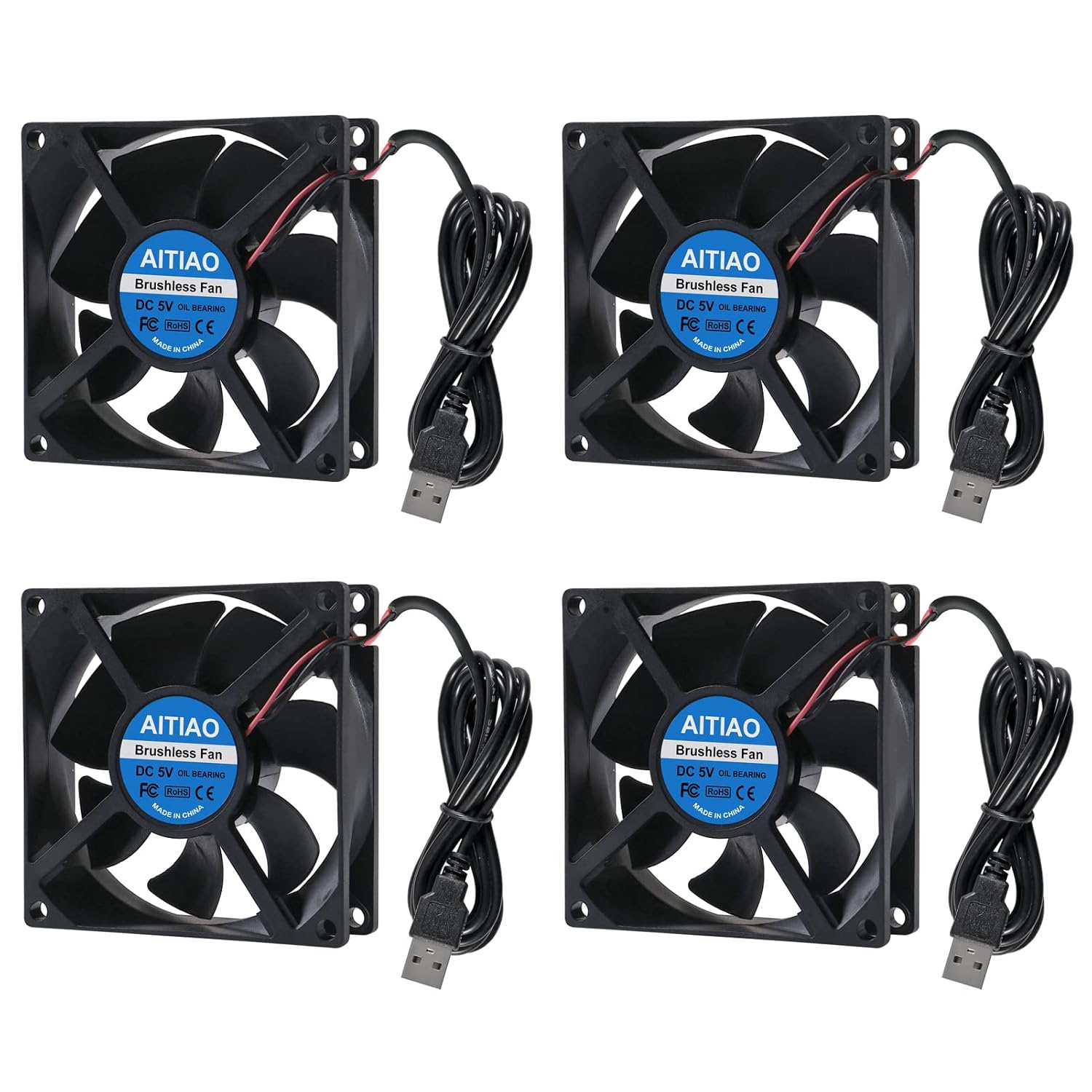 Amazon.com: AITIAO 4Pcs 80mm USB Fan 5V DC 8025 Brushless Cooling Fans ...