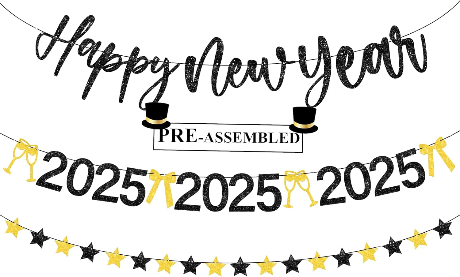 Amazon.com: KatchOn, Glitter Happy New Year Banner - 10 Feet, 3 Strings ...