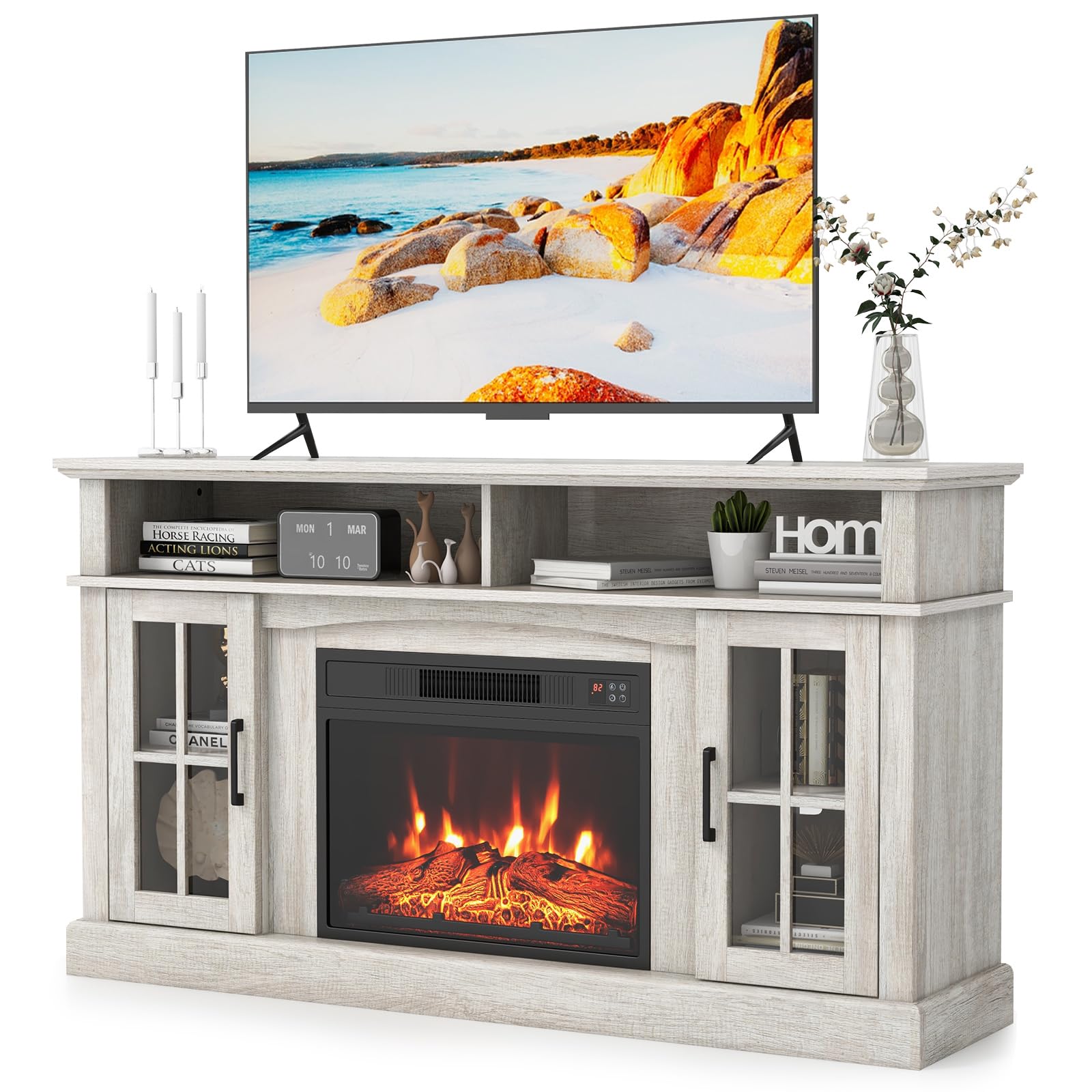 Tangzon Electric Fireplace Insert Tv Stand Freestanding Media Console ...