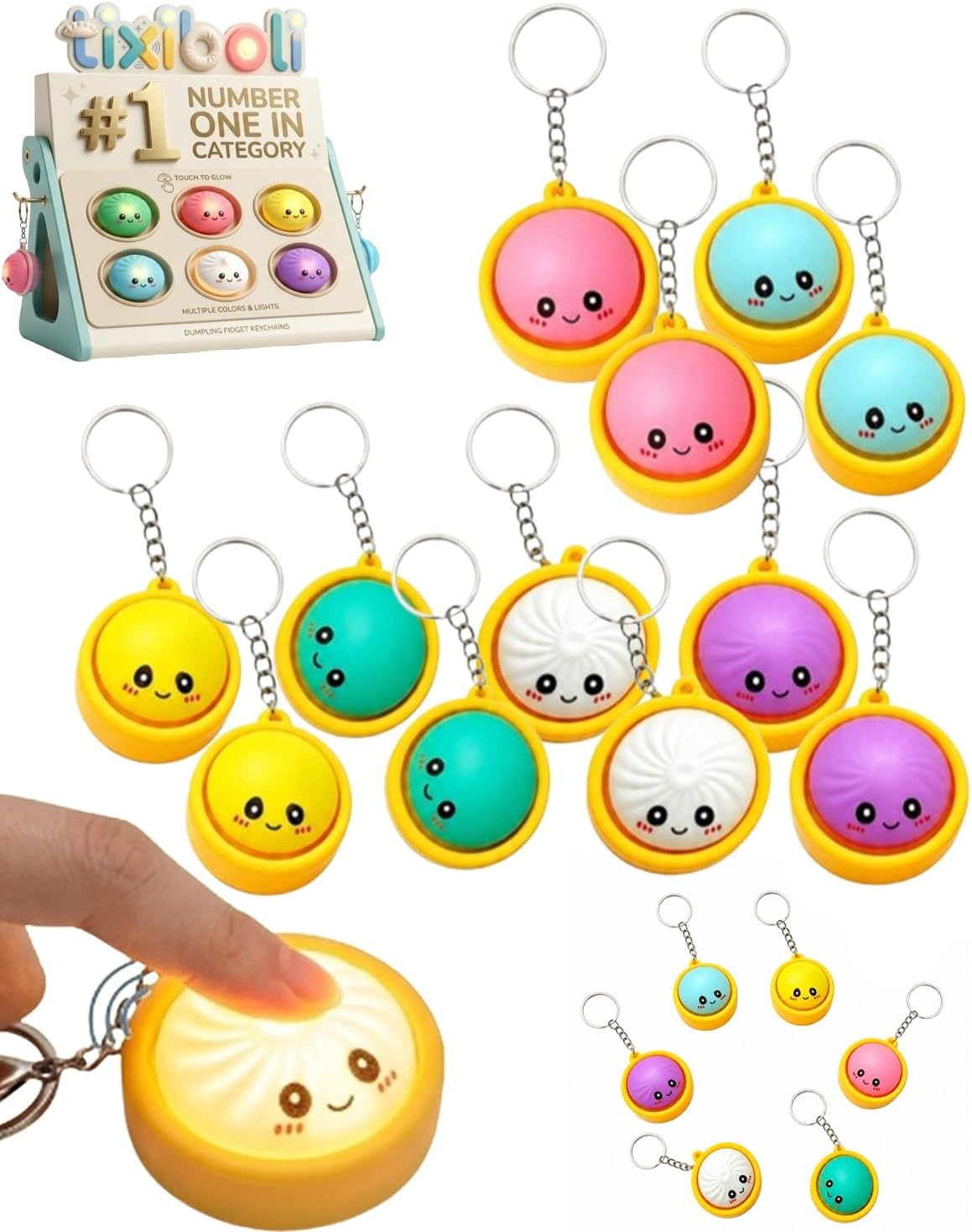 Amazon.com: Cute Dumpling Pressable Fidget Keychain-Touch Sensing Light ...