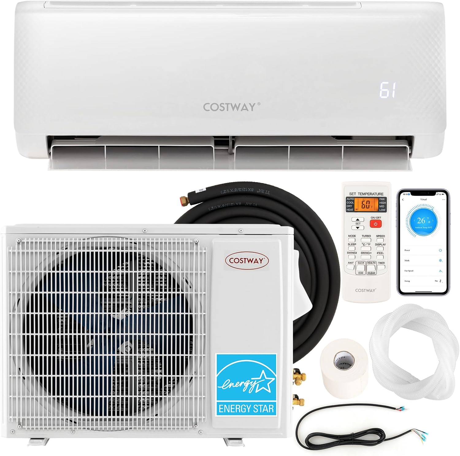 COSTWAY 24,000 BTU Mini Split Air Conditioner, with Remote/APP Control ...