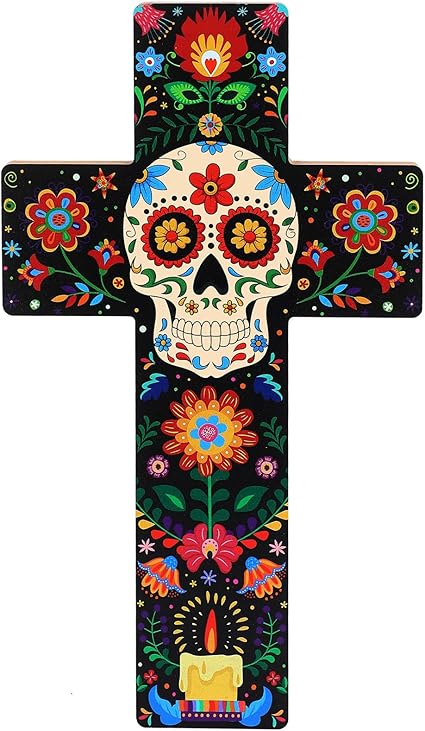 Amazon.com: Jetec Day of The Dead Cross Wall Decor Mexican Floral ...