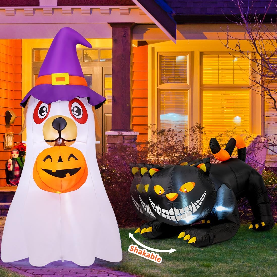 Amazon.com: GOOSH 6 FT Halloween Inflatables Outdoor Black Cat and ...