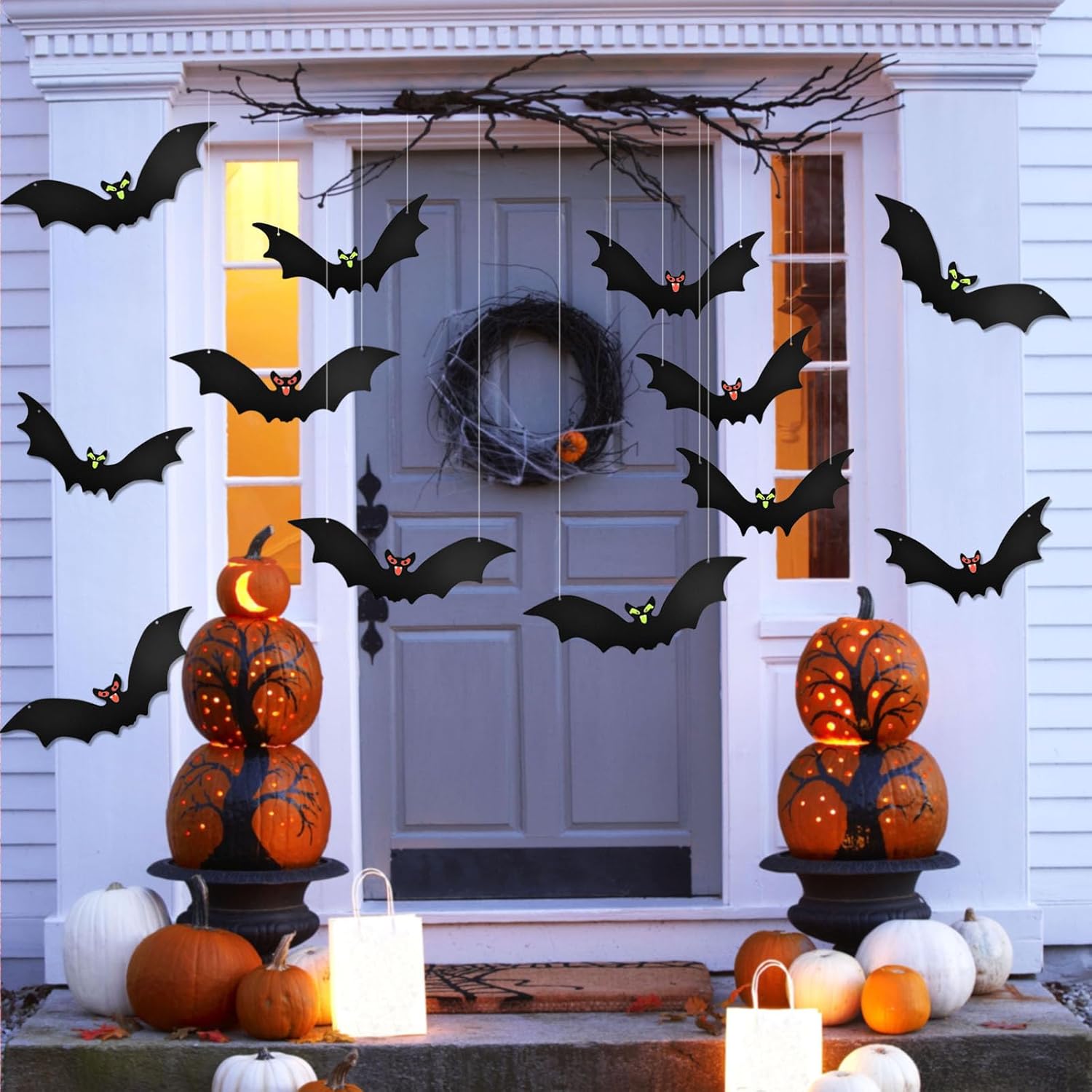 Amazon.com: 18 Pcs Hanging Bats Halloween Decoration Outdoor, Large ...
