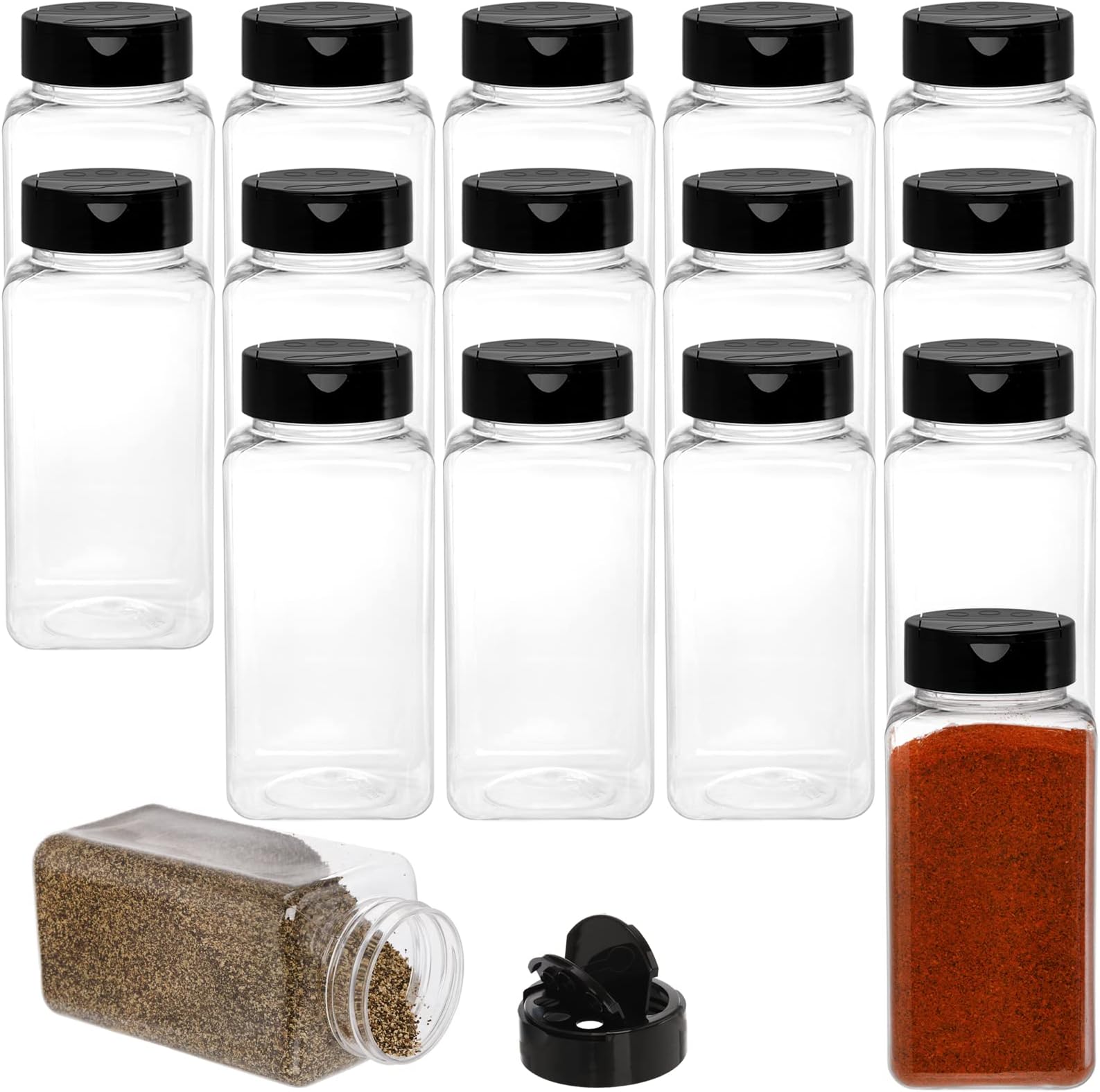 Amazon.com: Tosnail 16 Pack 17 Fluid Oz Clear Plastic Spice Jars Spice ...