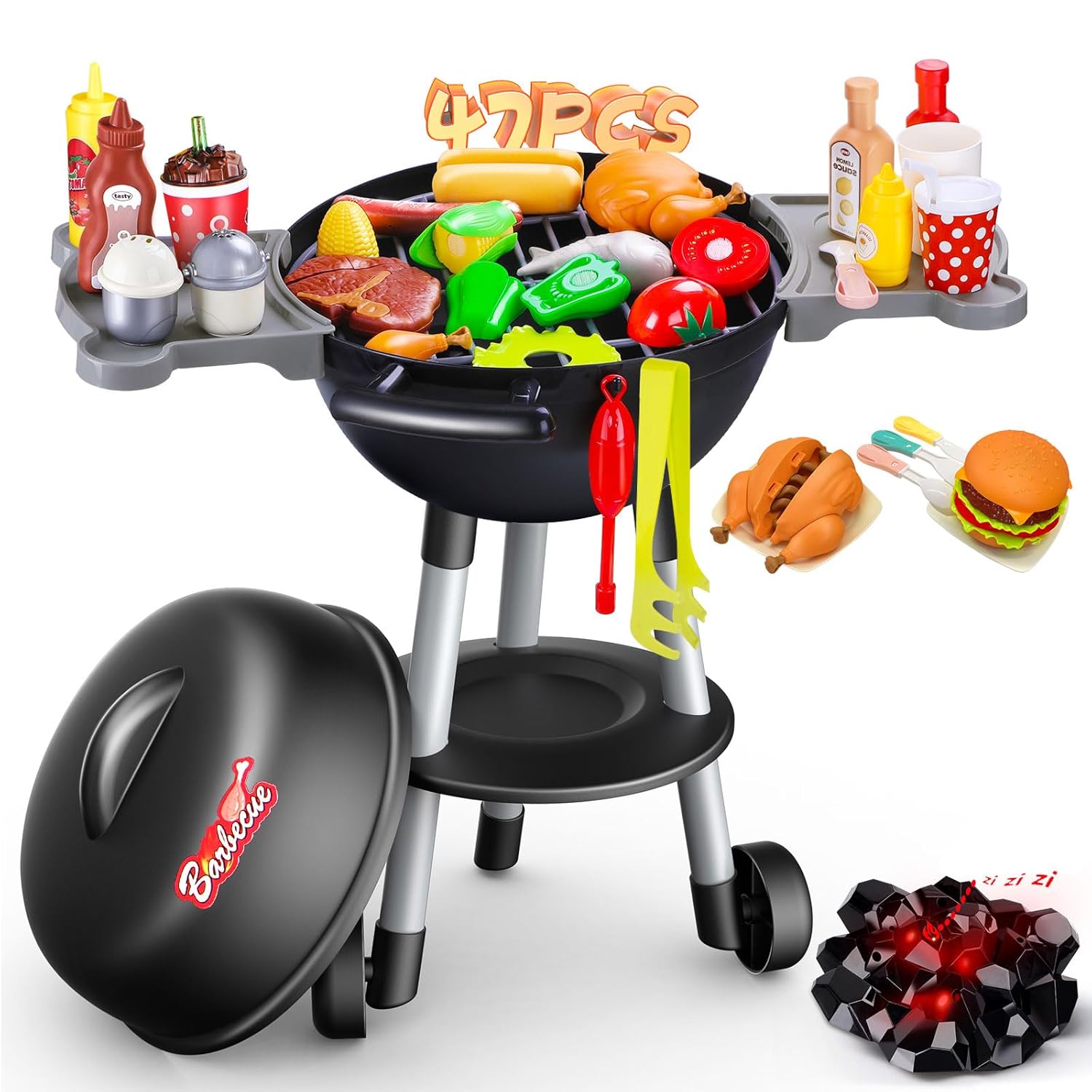 Buy Kimiangel 47 PCS Kids Kitchen Toys Set, Interactive Toy BBQ Grill ...