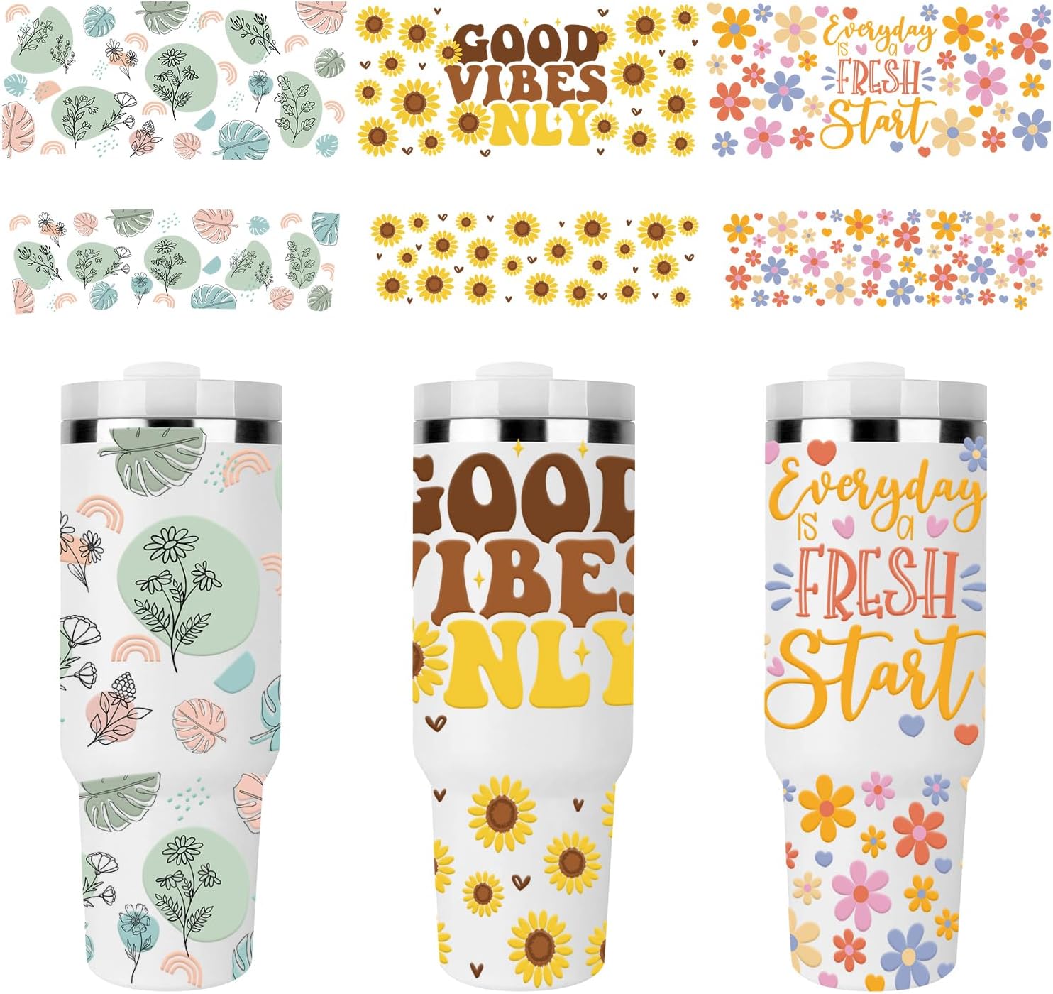 Amazon.com: Rngmsi UV DTF Cup Wrap - 3 Set Flower UV DTF Cup Wraps for ...