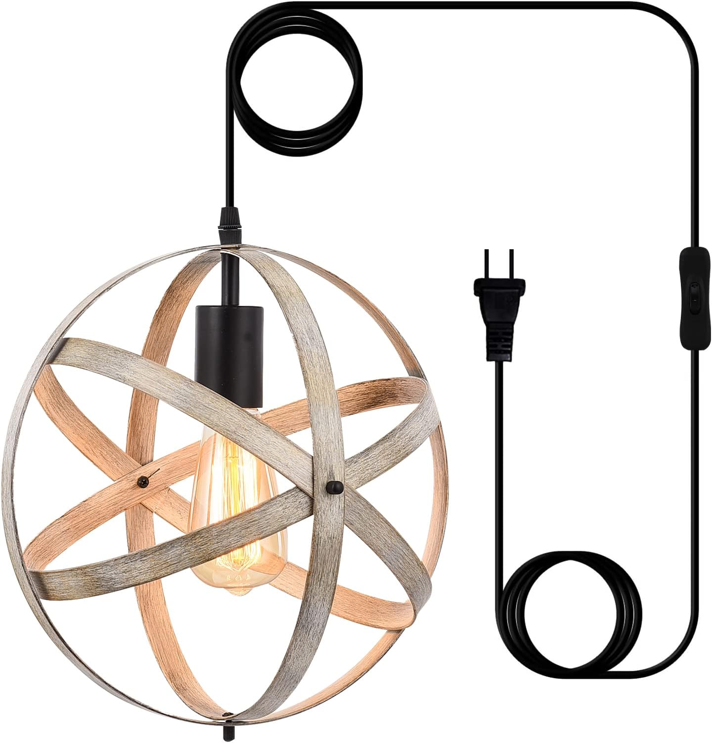 ANYONGLU 3 Light Chandelier Plug in Pendant Hanging Light Globe Swag ...