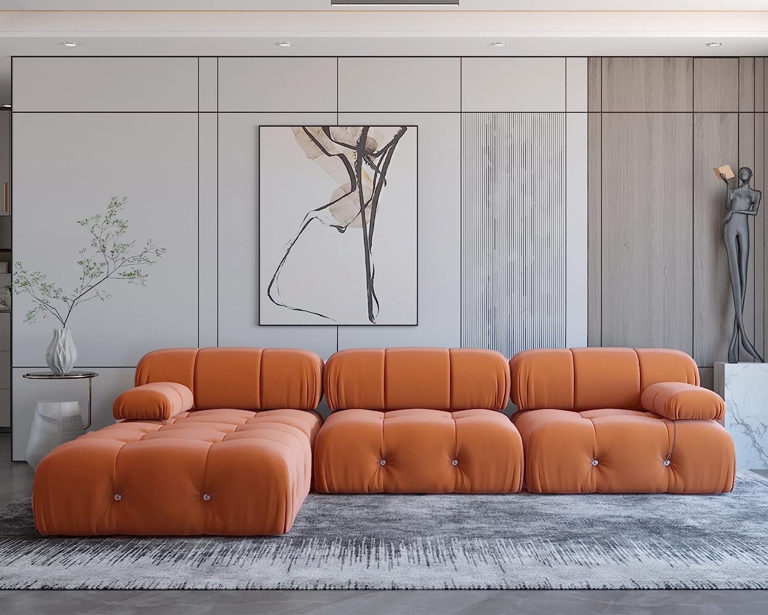 Amazon.com: JACH 104" Modular Sofa Sectional Couch, L-Shaped Minimalist Velvet Sofas, Mid ...