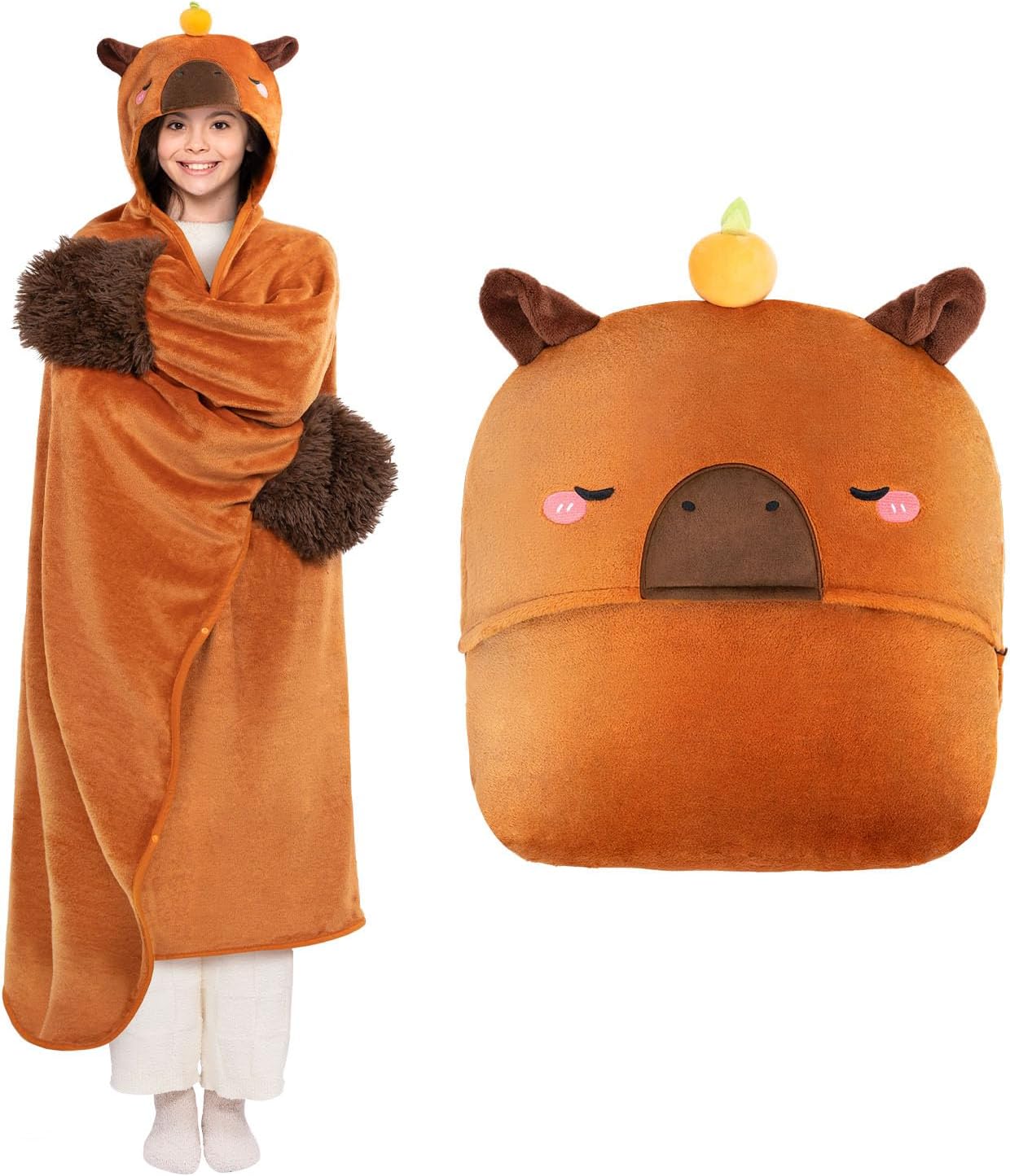 Amazon.com: Mewaii Capybara Wearable Hooded Blanket Kids, Soft Flannel ...