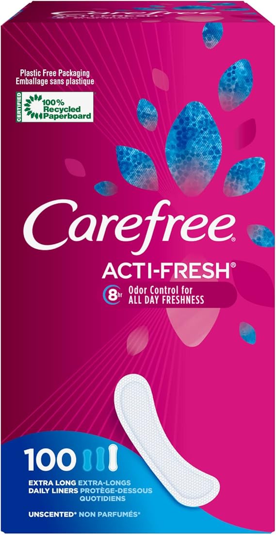 Amazon.com: Carefree Acti-Fresh Pantiliners, Extra Long Flat, Unscented, 100 Count (Pack of 1 ...