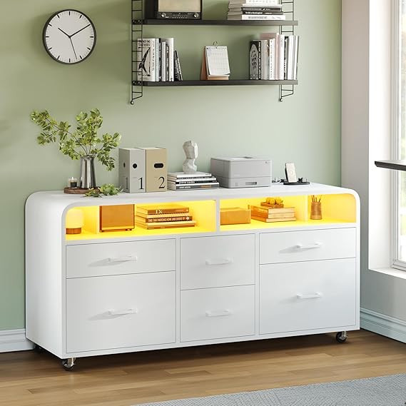 Amazon.com: SEDETA 6 Drawer File Cabinet with Power Strip, 47" Wood ...
