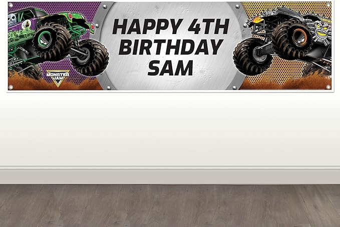 Amazon.com: Monster Jam Custom Vinyl Banner - Personalized Party Banner ...