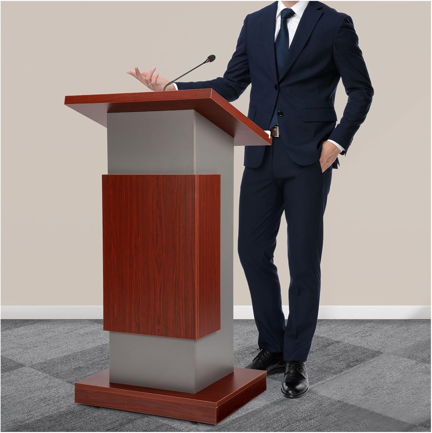 Amazon.com: Mfallon Floor Standing Podium - Portable Wooden Podium with Wheels, Mobile Speaking ...