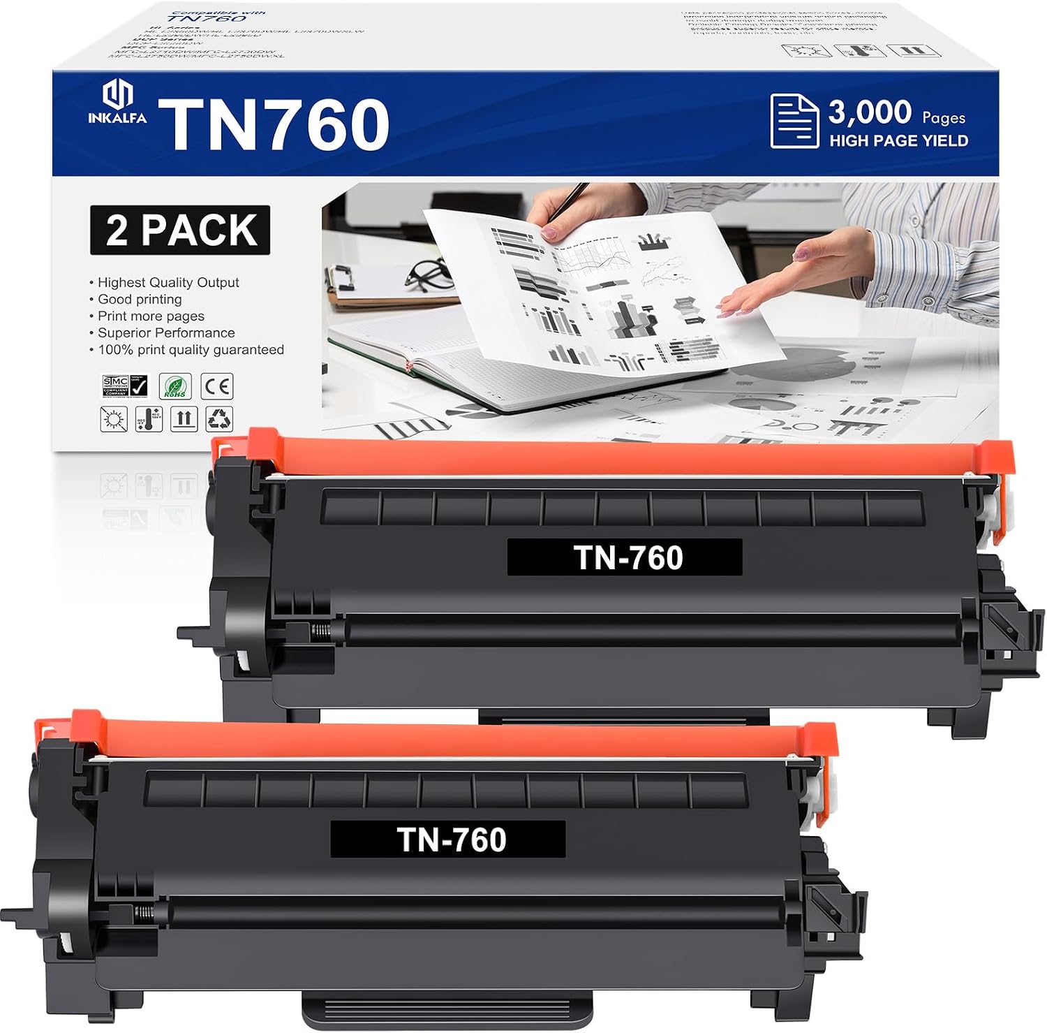 TN760 TN-760 TN-730 TN730 Toner Cartridge 2-Pack High-Yield Black ...