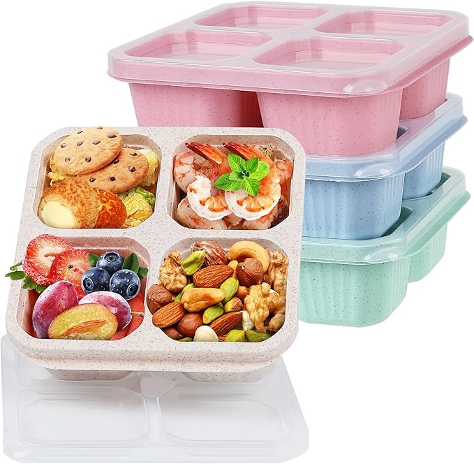Amazon.com: buluker 4 Pack Bento Snack Containers Set， 4 Compartment ...