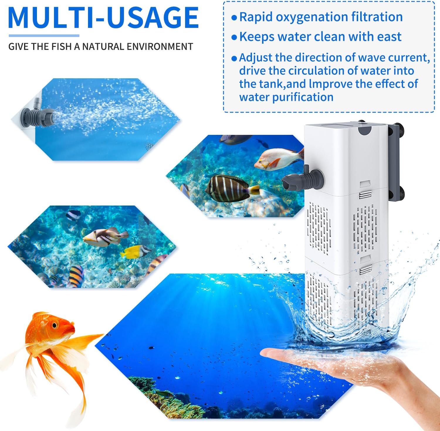 DONWELL Filtro de acuario de 20 a 50 galones, 4 en 1 15 W 270 GPH ...