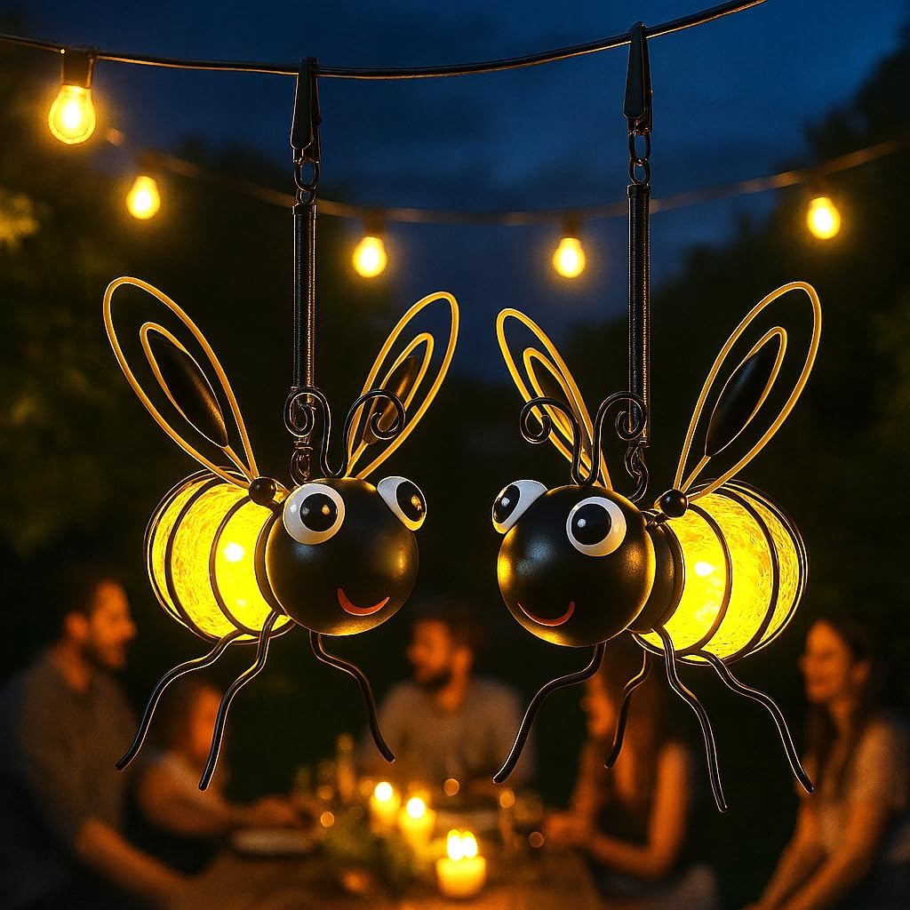 Solar Bee Lights Outdoor for Garden, Yard or Patio - 2 Pack Hanging ...
