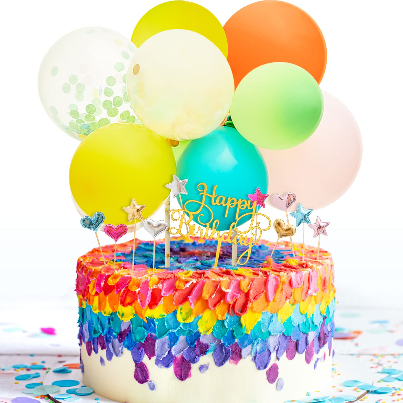 Buy 24 Pcs Rainbow Balloon Cake Topper Kit Balloon Birthday Cake Topper ...
