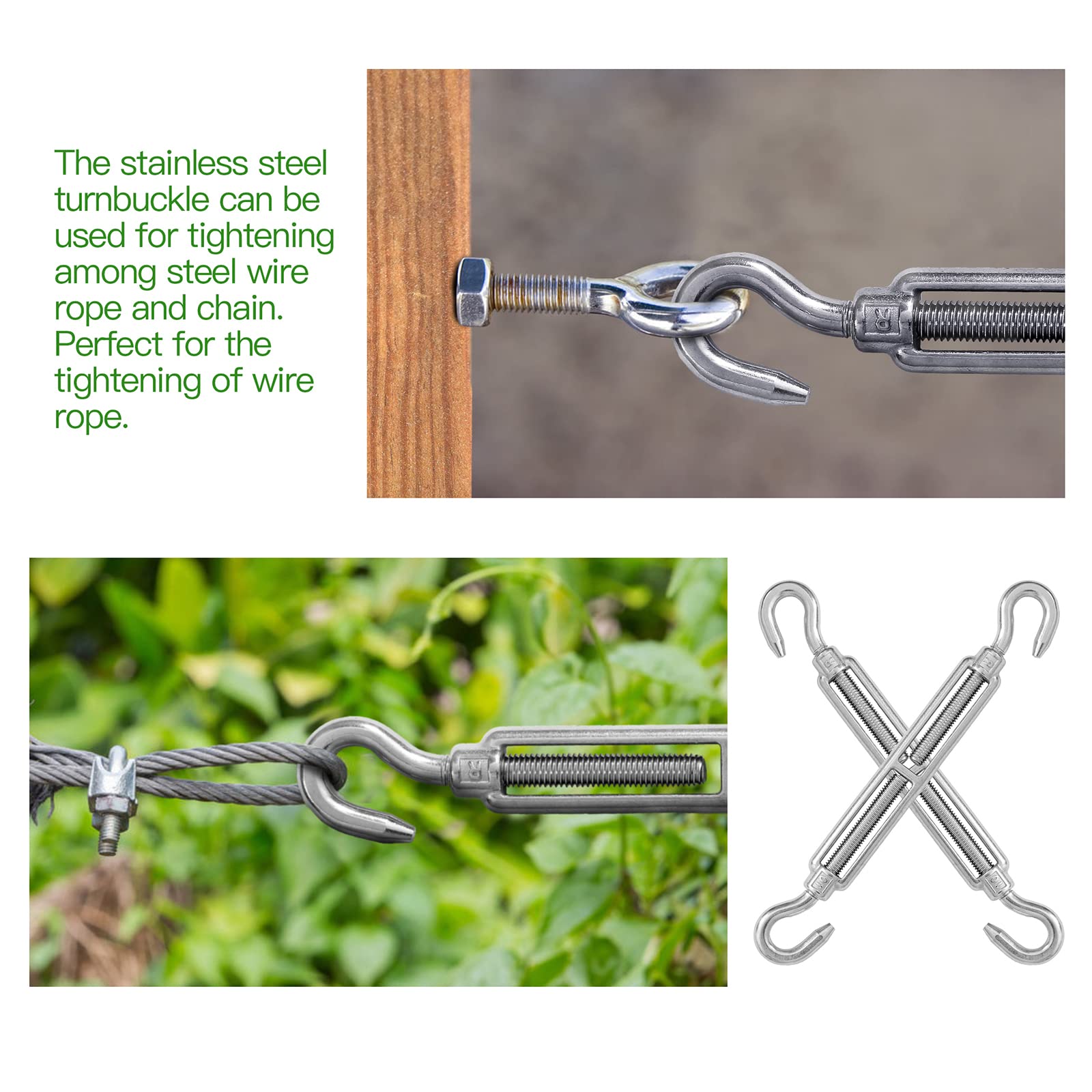 Snapklik.com : Jamiikury 3PCS M10 Hook & Hook Turnbuckle 304 Stainless ...