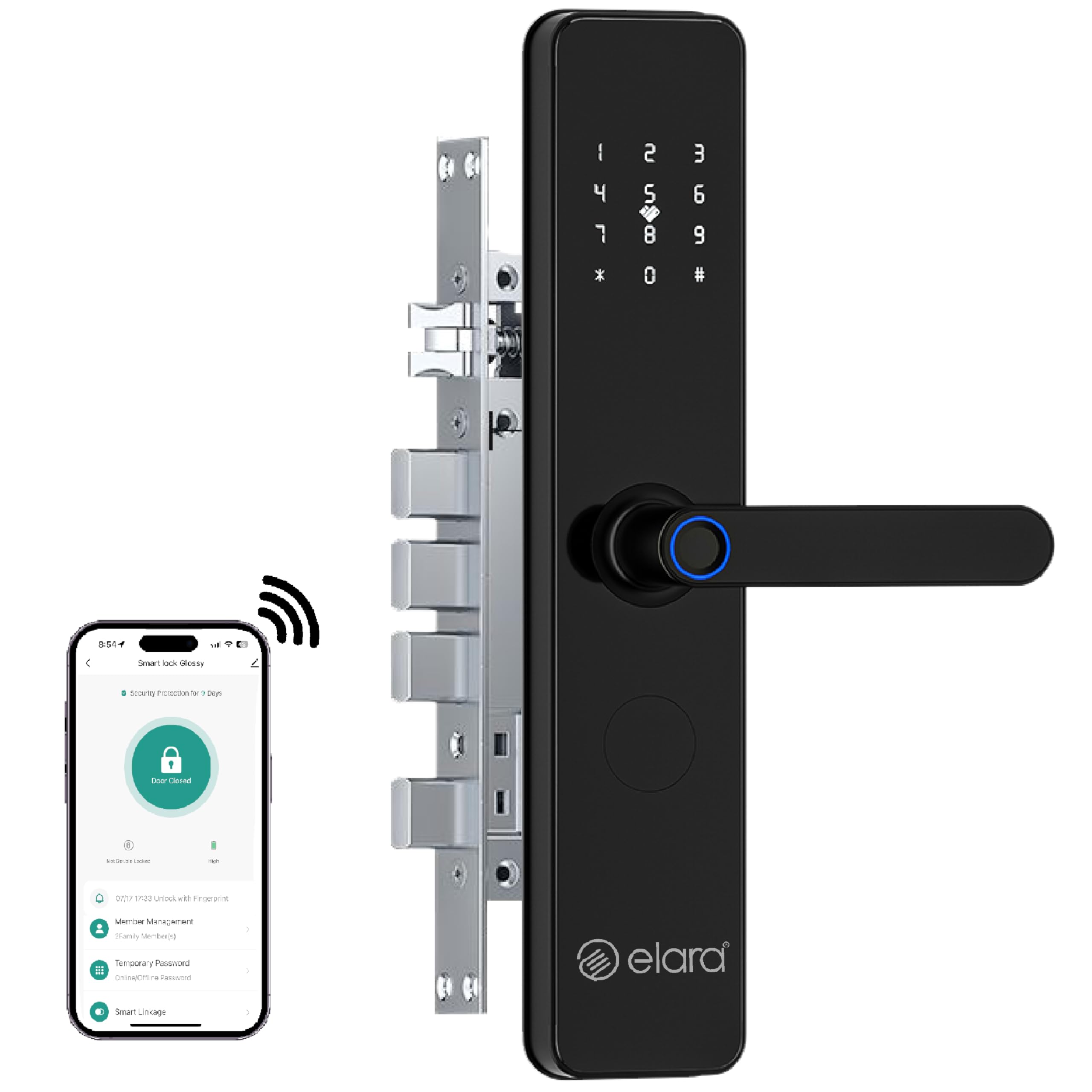 Elara Echo Pro Smart Door Lock, Fingerprint, Card, App, OTP, Keys, PIN Unlock, Alarm Alert ...