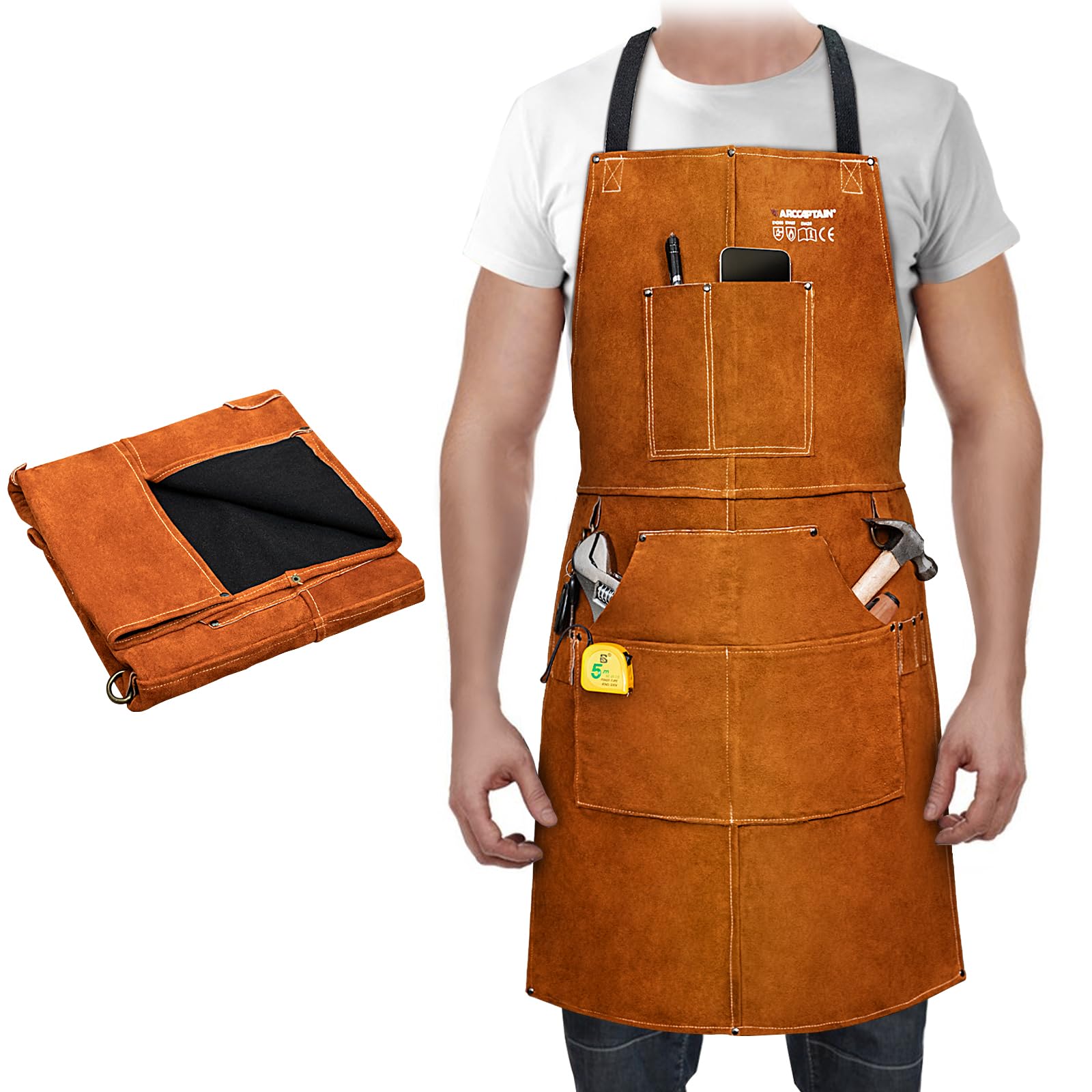 ARCCAPTAIN Leather Welding Work Apron 24" X 36" Heat Flame Resistant ...