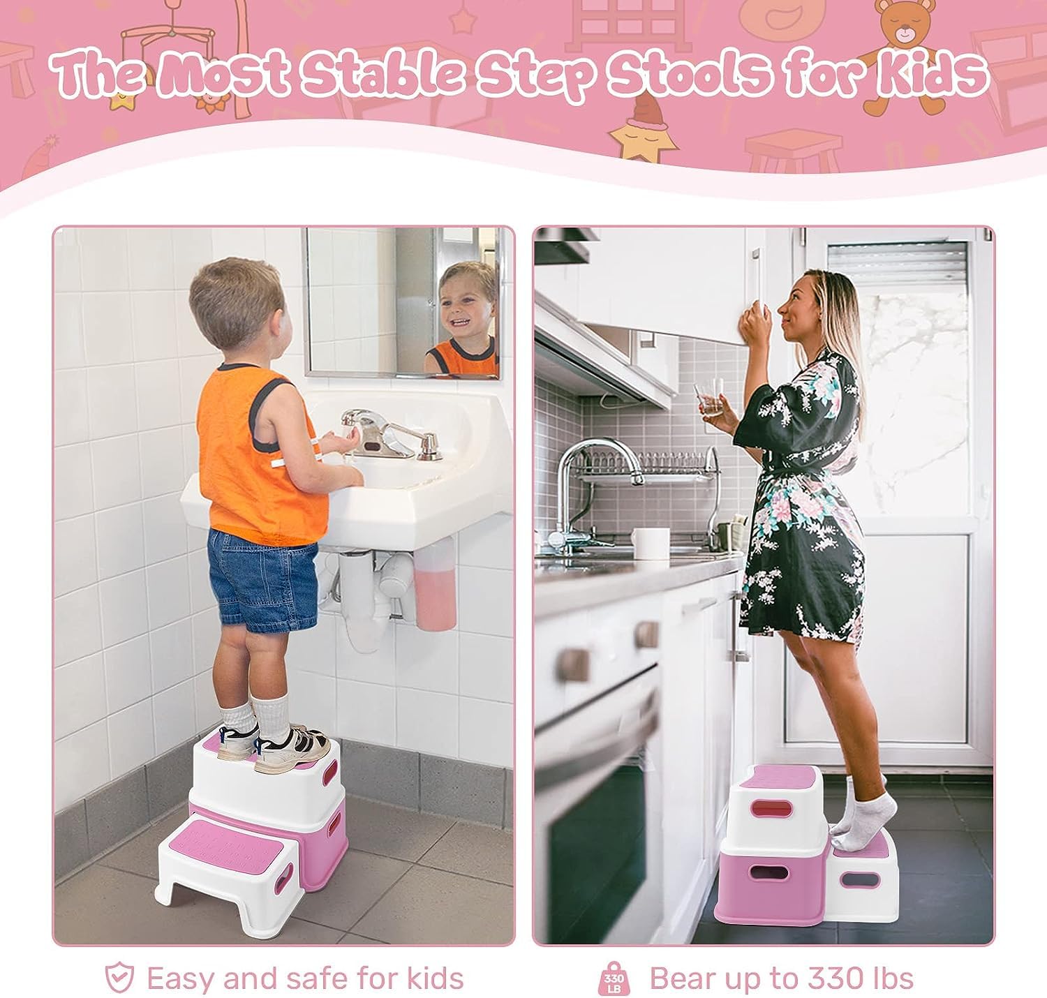 Snapklik.com : 2 Step Stools For Kids, Toddler Step Stool For Toilet ...