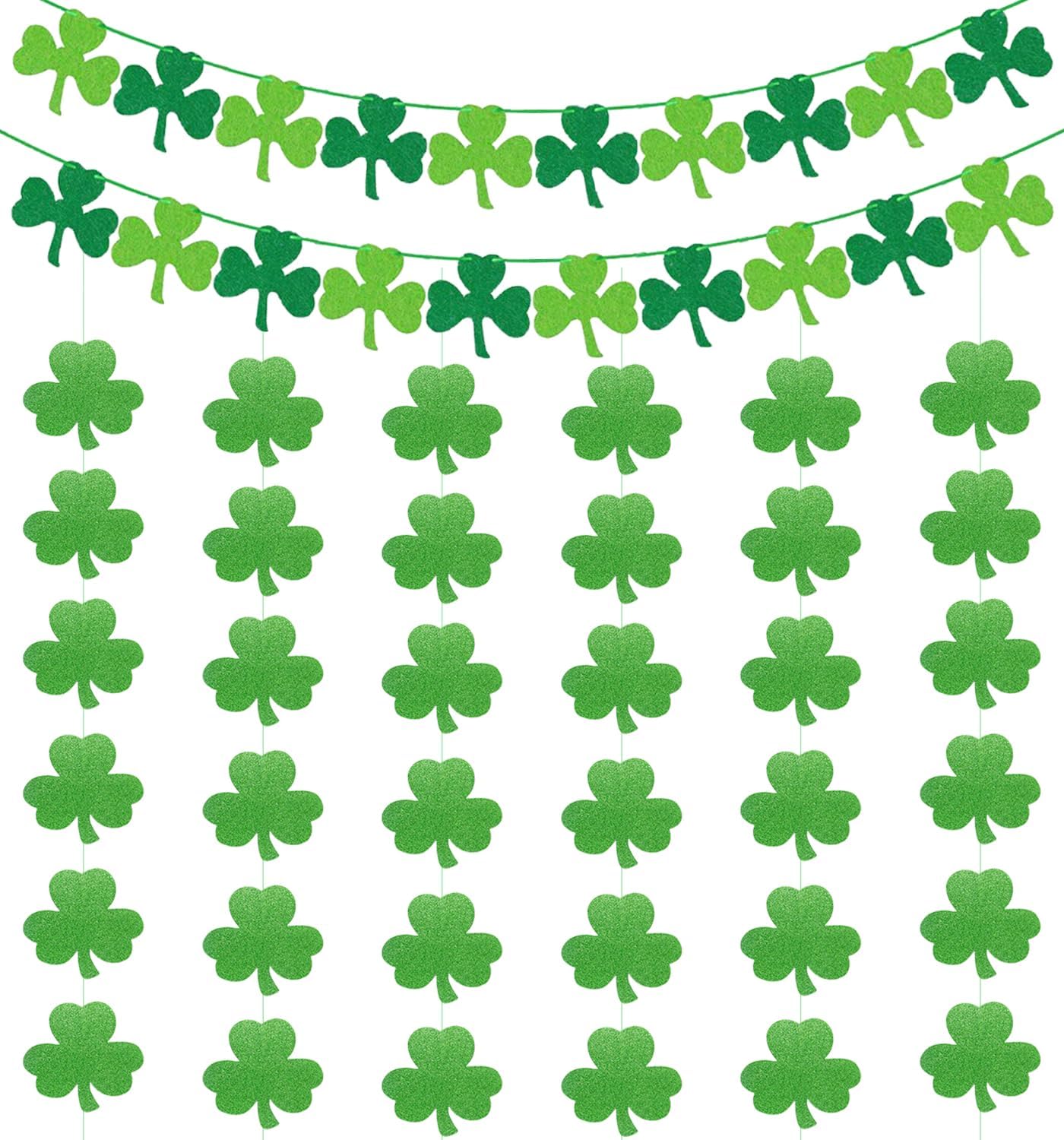 Amazon.com: St Patricks Day Decorations 4PCS Felt Shamrock Garland ...