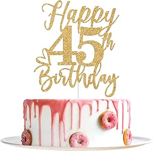 Amazon.com: Happy 45th Birthday Cake Topper, 45th Birthday Decorations ...
