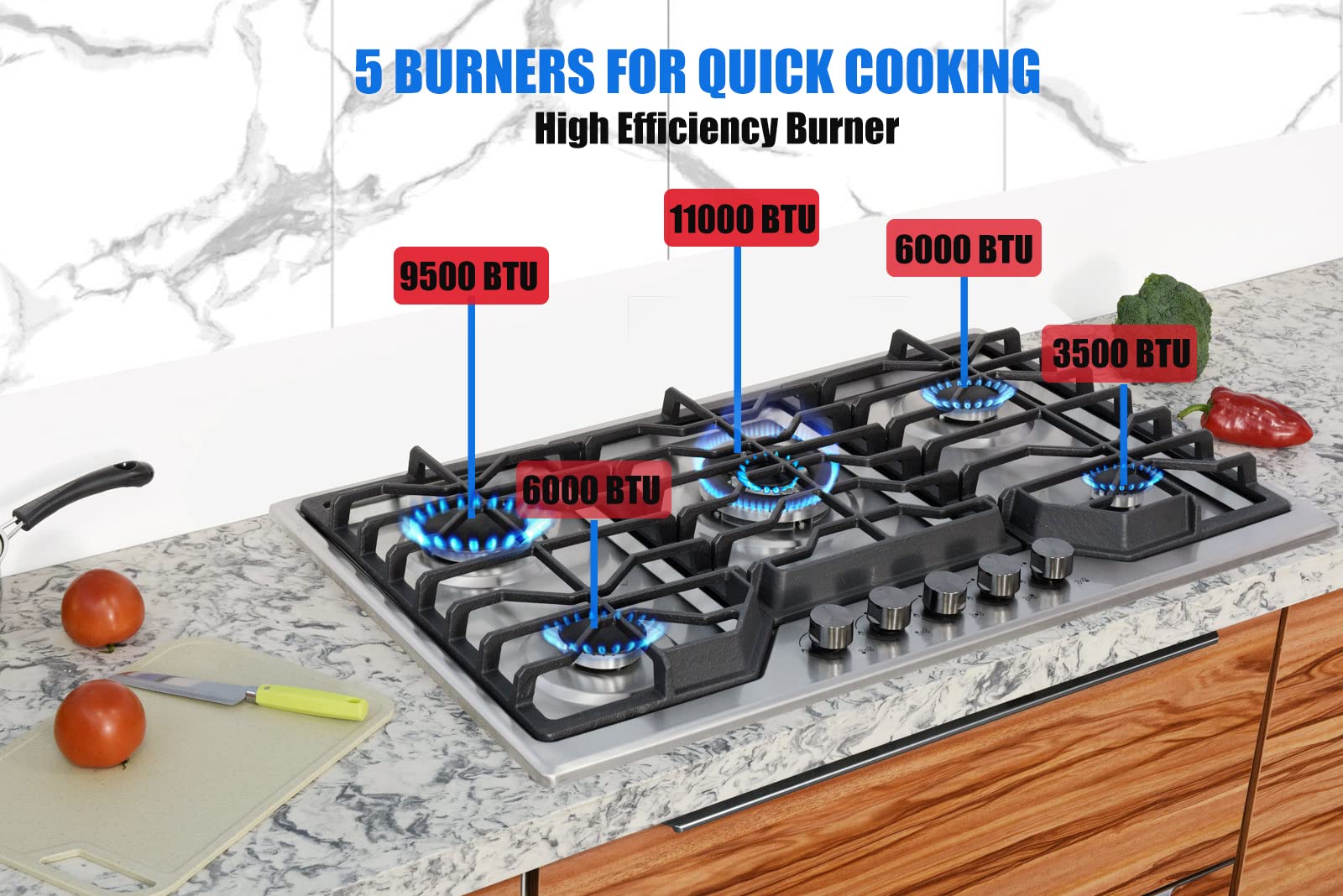 Snapklik.com : Hothit 5 Burner 34 Inch Gas Cooktop - 36000 BTU ...