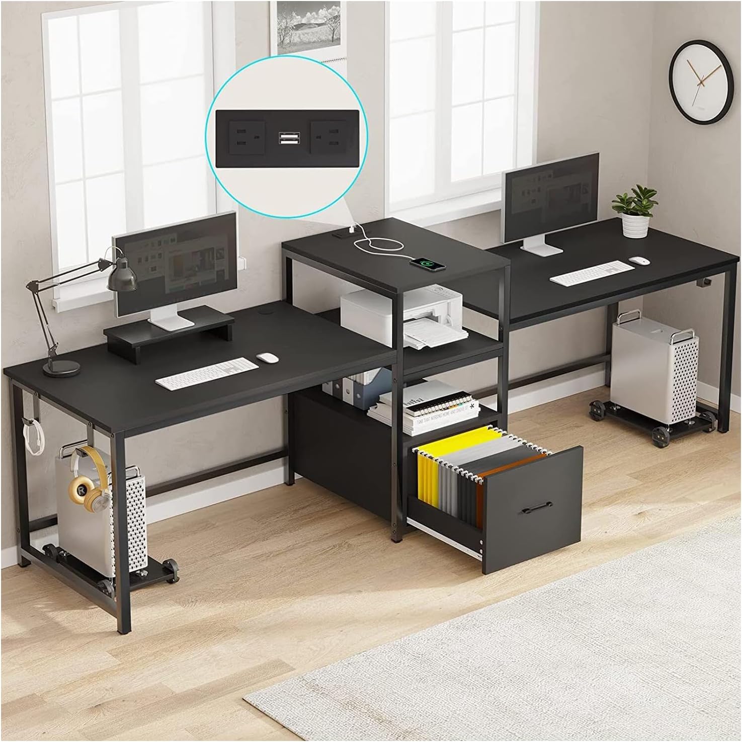 Amazon.com: Saranya 18 Shop New Black Modern 98" Computer Desk 2 Person ...